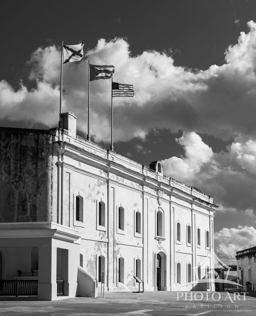 Flags on top B&W Photo Art Pavilion